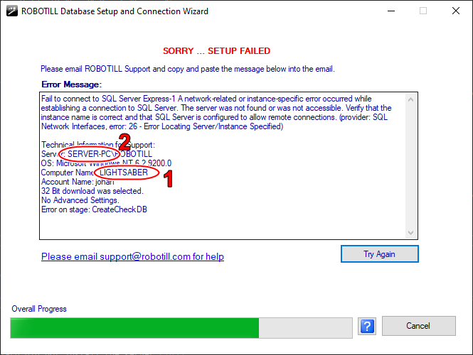 Unable to connect a computer